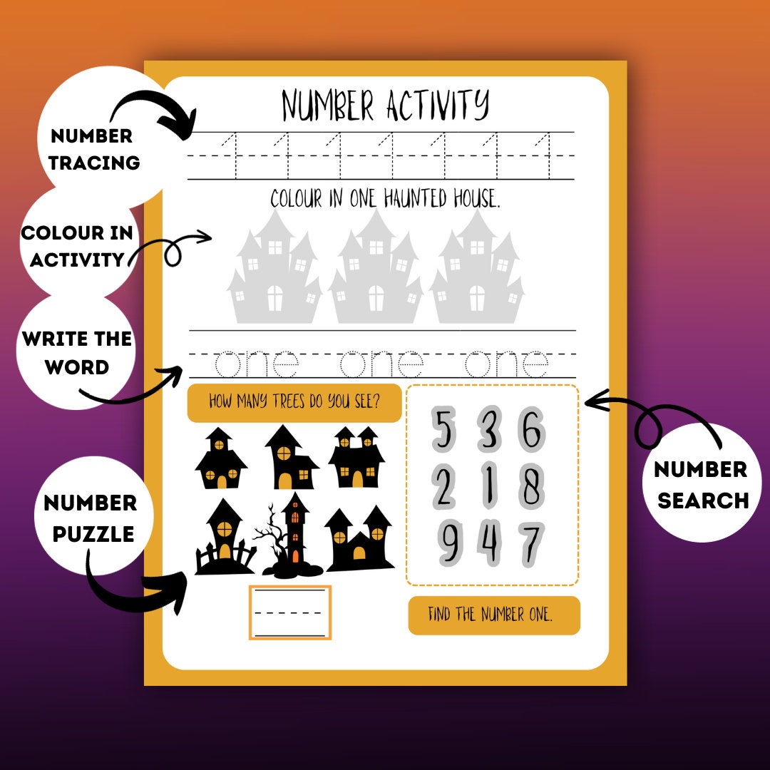 10 HALLOWEEN Printable Number Activity Worksheets Counting - Etsy