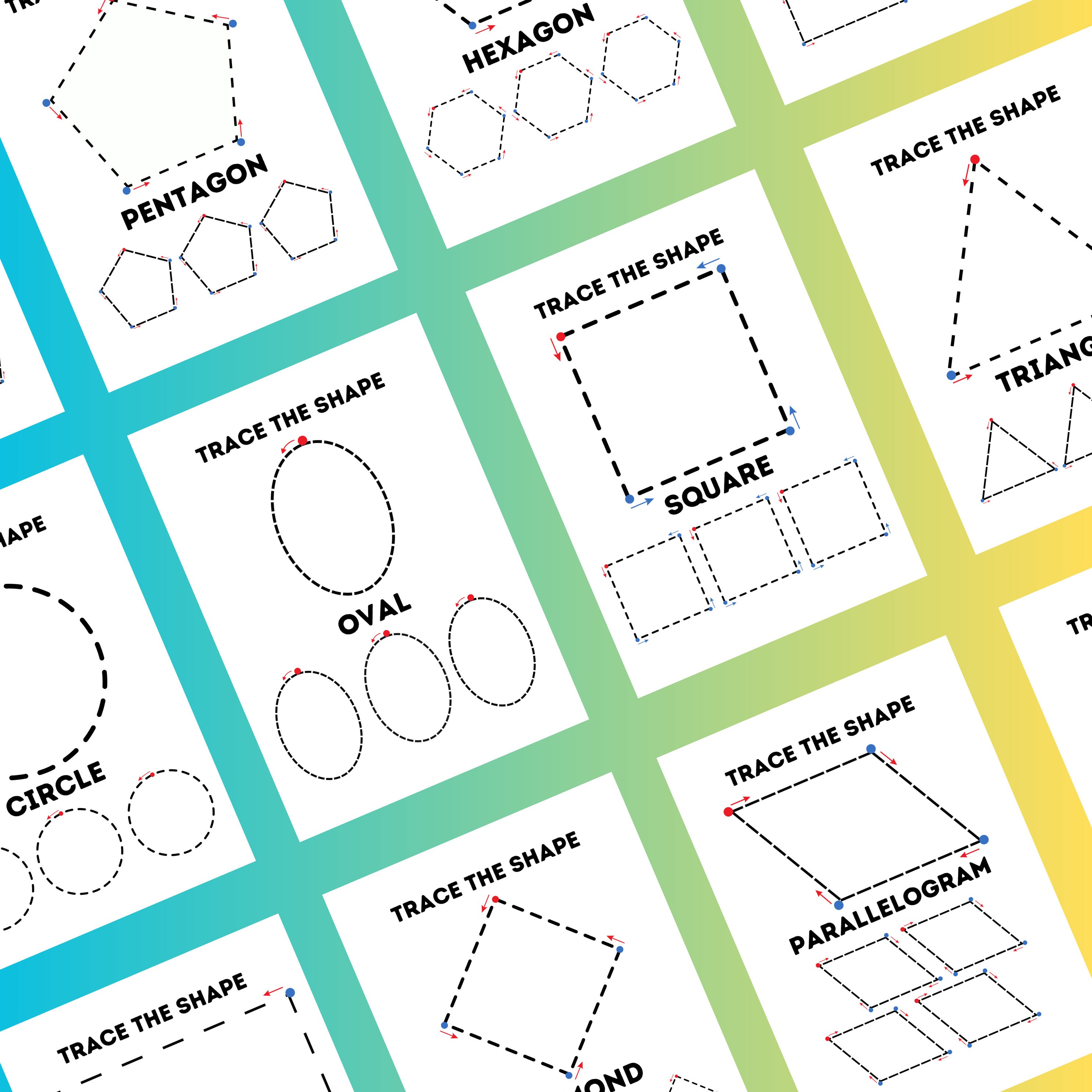 10 Printable Trace the Shape Worksheets, Preschool, Learning Shapes ...
