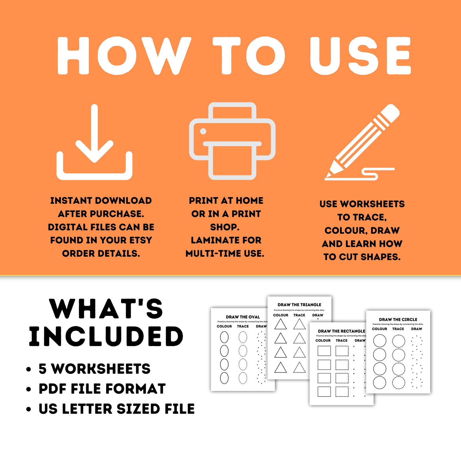 5 Printable Draw the Shape Worksheets Preschool Learning - Etsy