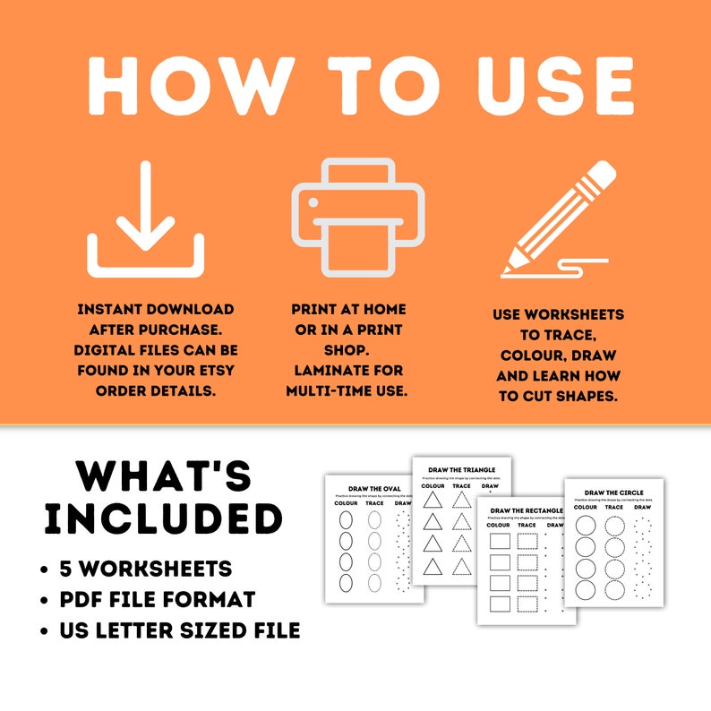 5 Printable Draw the Shape Worksheets, Preschool, Learning Shapes, Kids ...