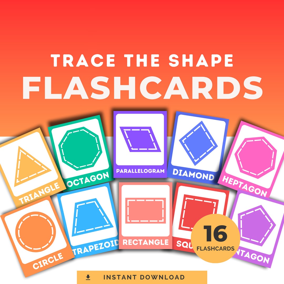 16 Trace the Shape Flashcards, 2D Geometric Shapes, Preschool, Toddler ...