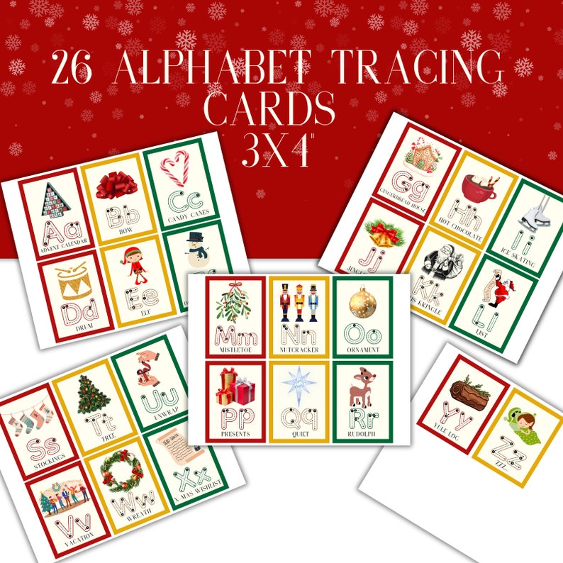 CHRISTMAS Alphabet Tracing Flashcards, Practice Tracing Uppercase and ...