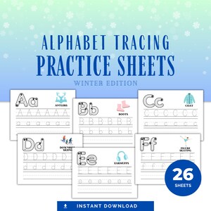 WINTER ALPHABET TRACING Practice Sheets, Uppercase and Lowercase ...