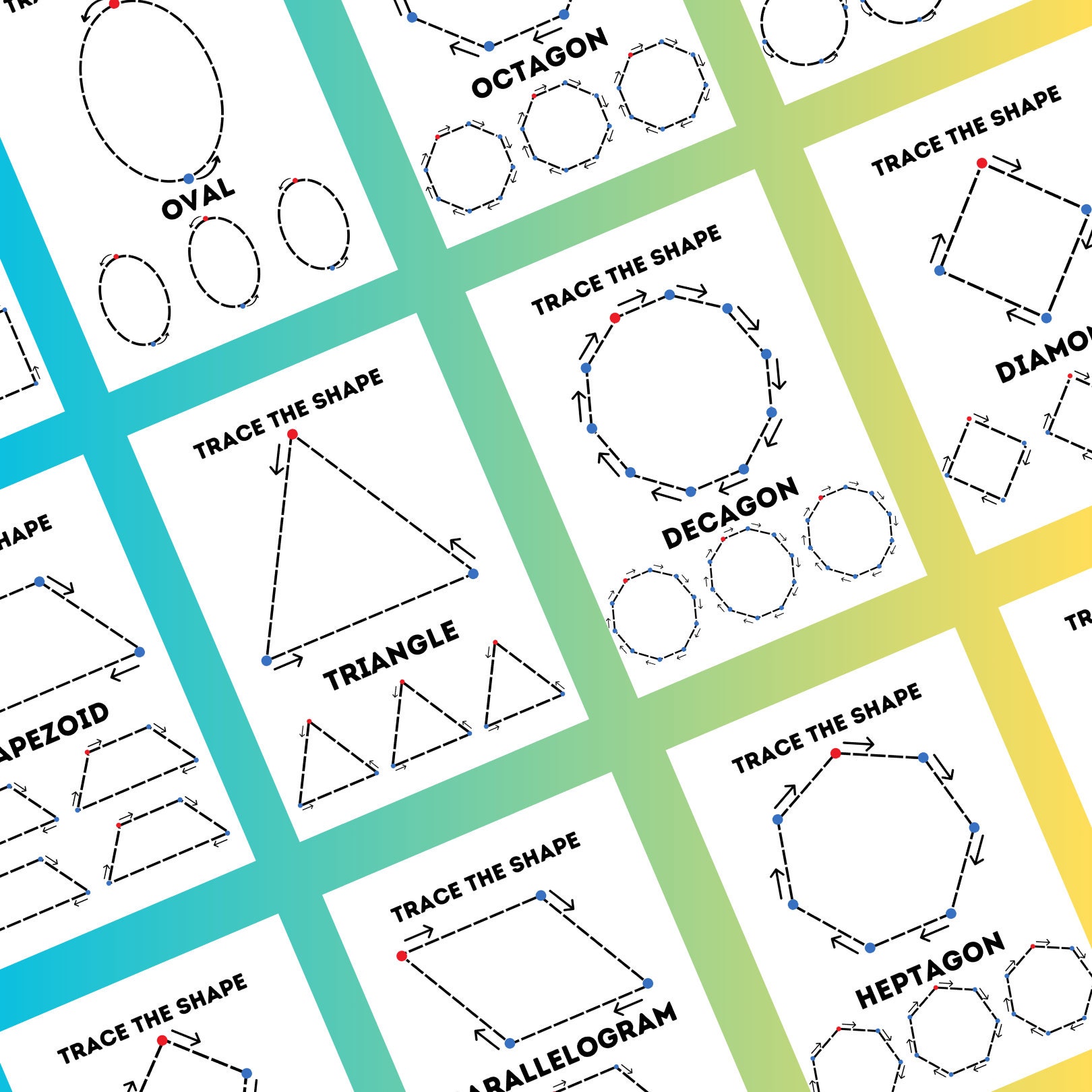 16 Printable Trace the Shape Worksheets, Learn to Draw Polygons, Kids ...
