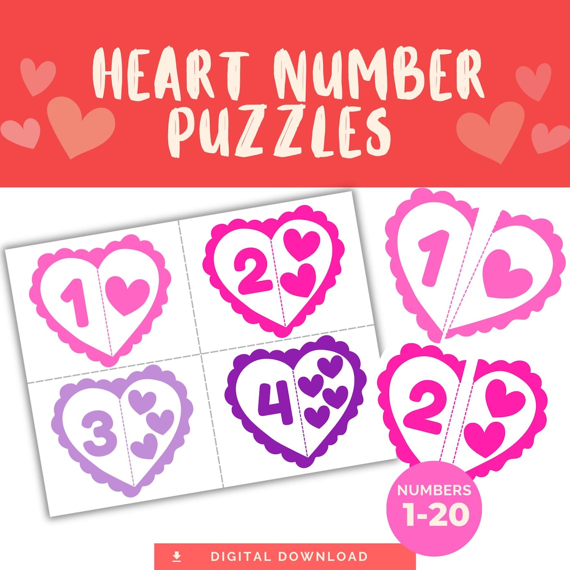 Heart Number Matching Puzzles (PDF Download) - Early Math, Preschool ...
