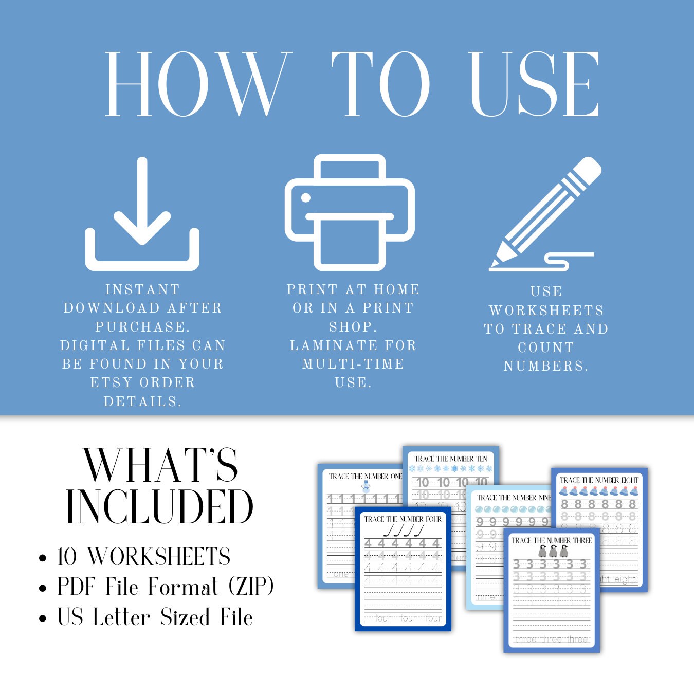 10 WINTER Printable TRACING NUMBERS 1-10 Worksheets, Preschool Activity ...