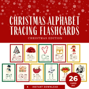 CHRISTMAS Alphabet Tracing Flashcards, Practice Tracing Uppercase and ...