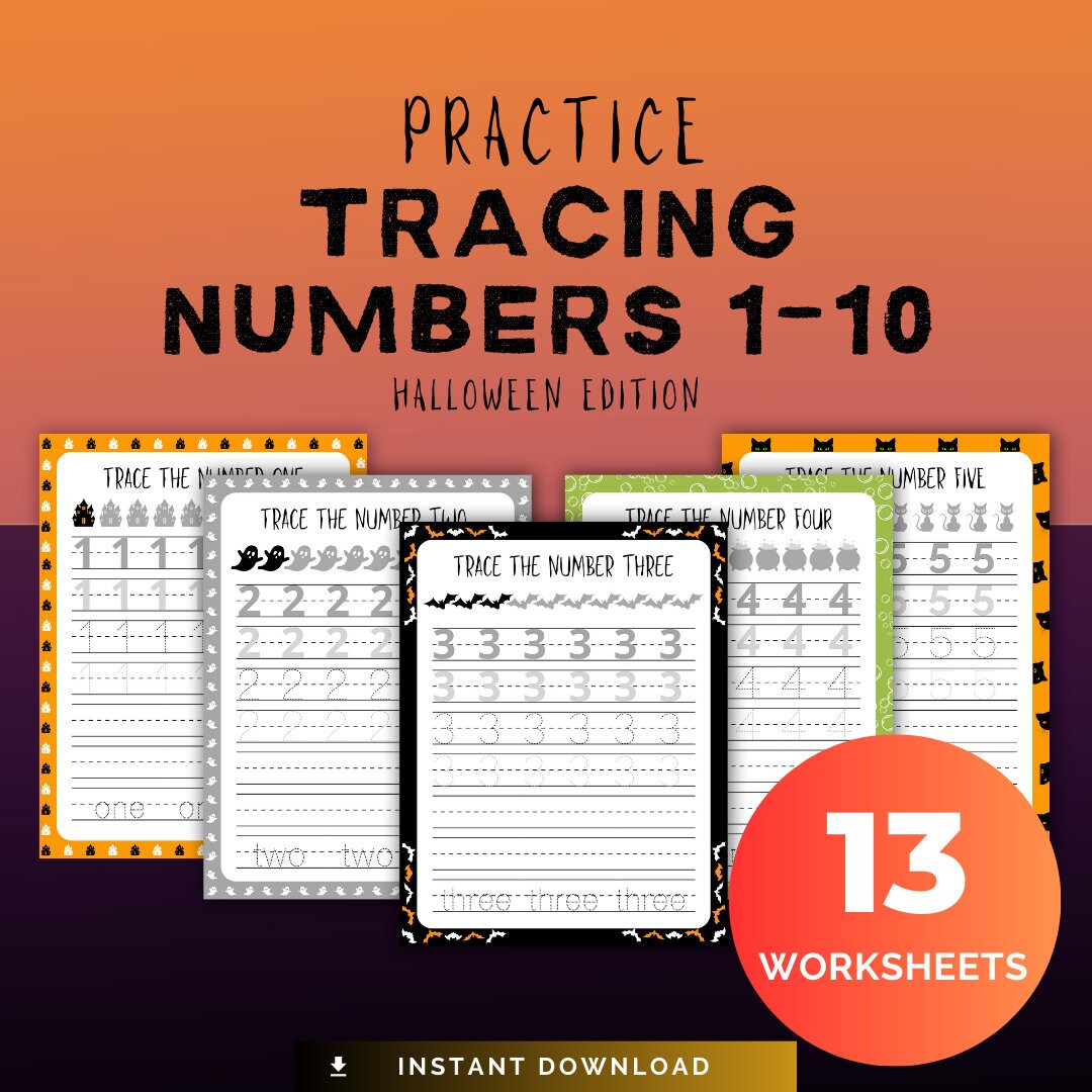 13 HALLOWEEN Printable TRACING NUMBERS 1-10 Worksheets - Etsy