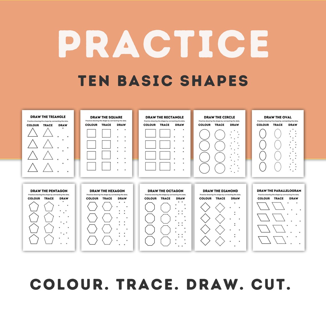 10 Printable Draw the Shape Worksheets, Preschool, Learning Shapes ...