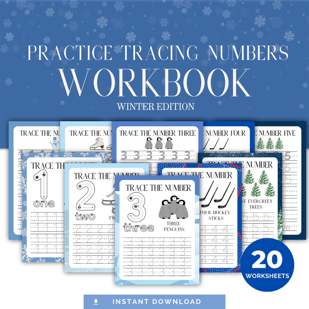 WINTER Printable Practice TRACING NUMBERS Workbook, Counting Numbers ...