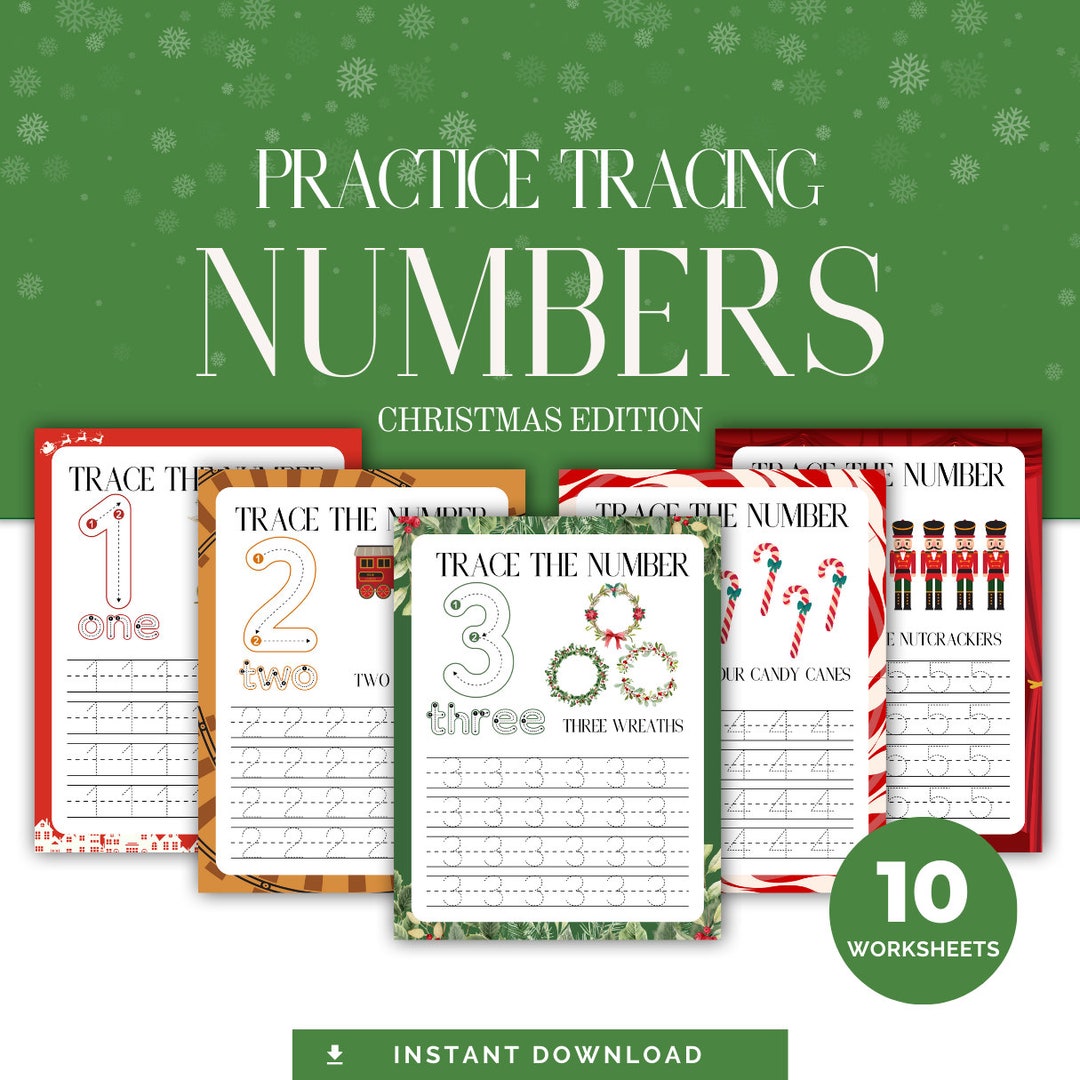 10 CHRISTMAS Printable Trace the Number Worksheets, Preschool Activity ...