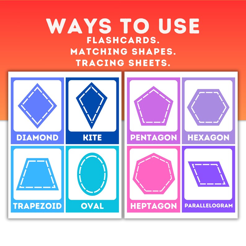 16 Trace the Shape Flashcards, 2D Geometric Shapes, Preschool, Toddler ...