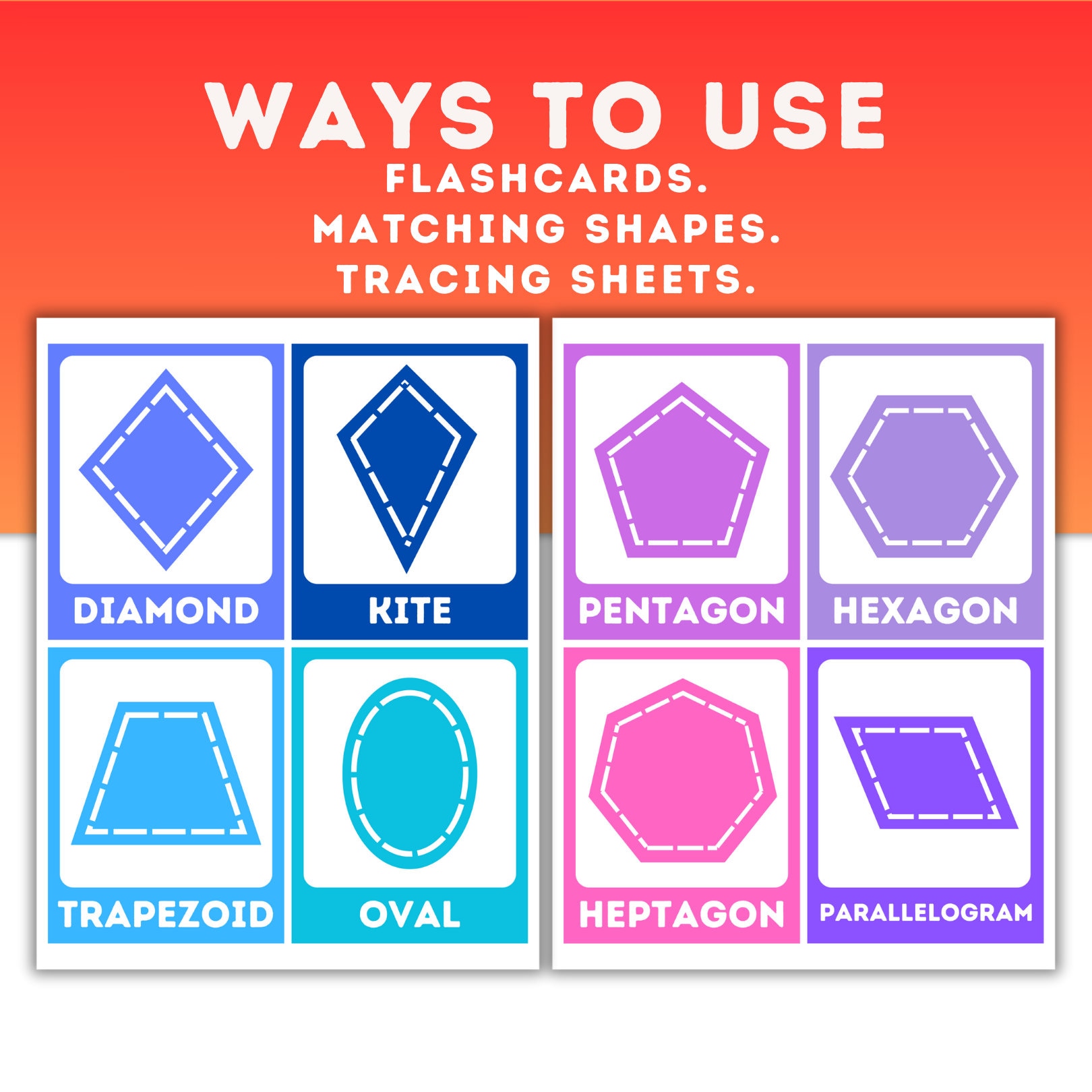 16 Trace the Shape Flashcards, 2D Geometric Shapes, Preschool, Toddler ...