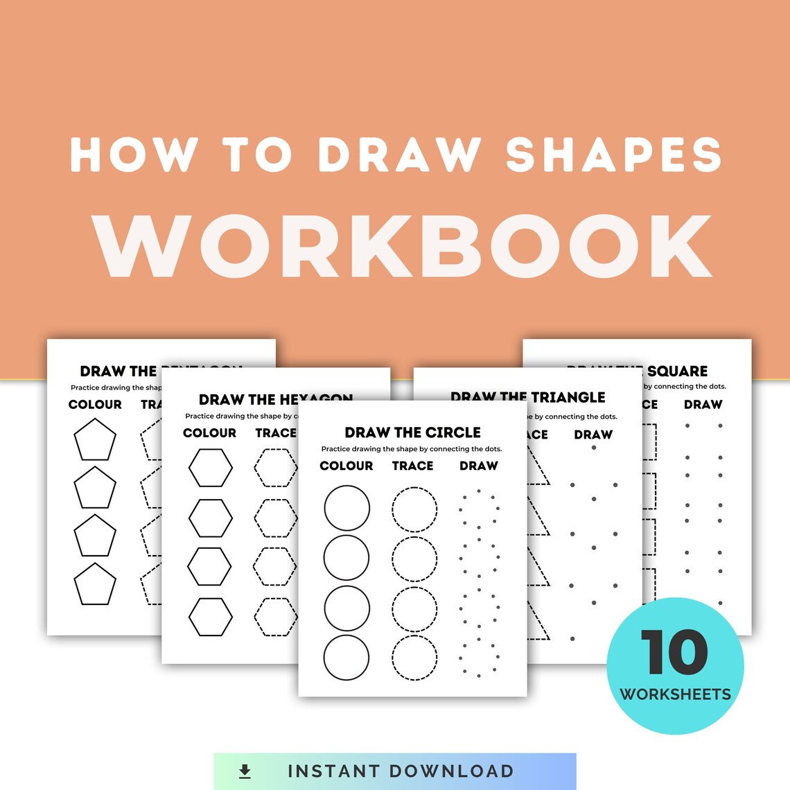 10 Printable Draw the Shape Worksheets, Preschool, Learning Shapes ...