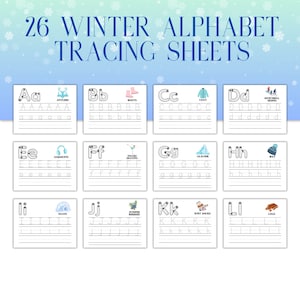 WINTER ALPHABET TRACING Practice Sheets, Uppercase and Lowercase ...