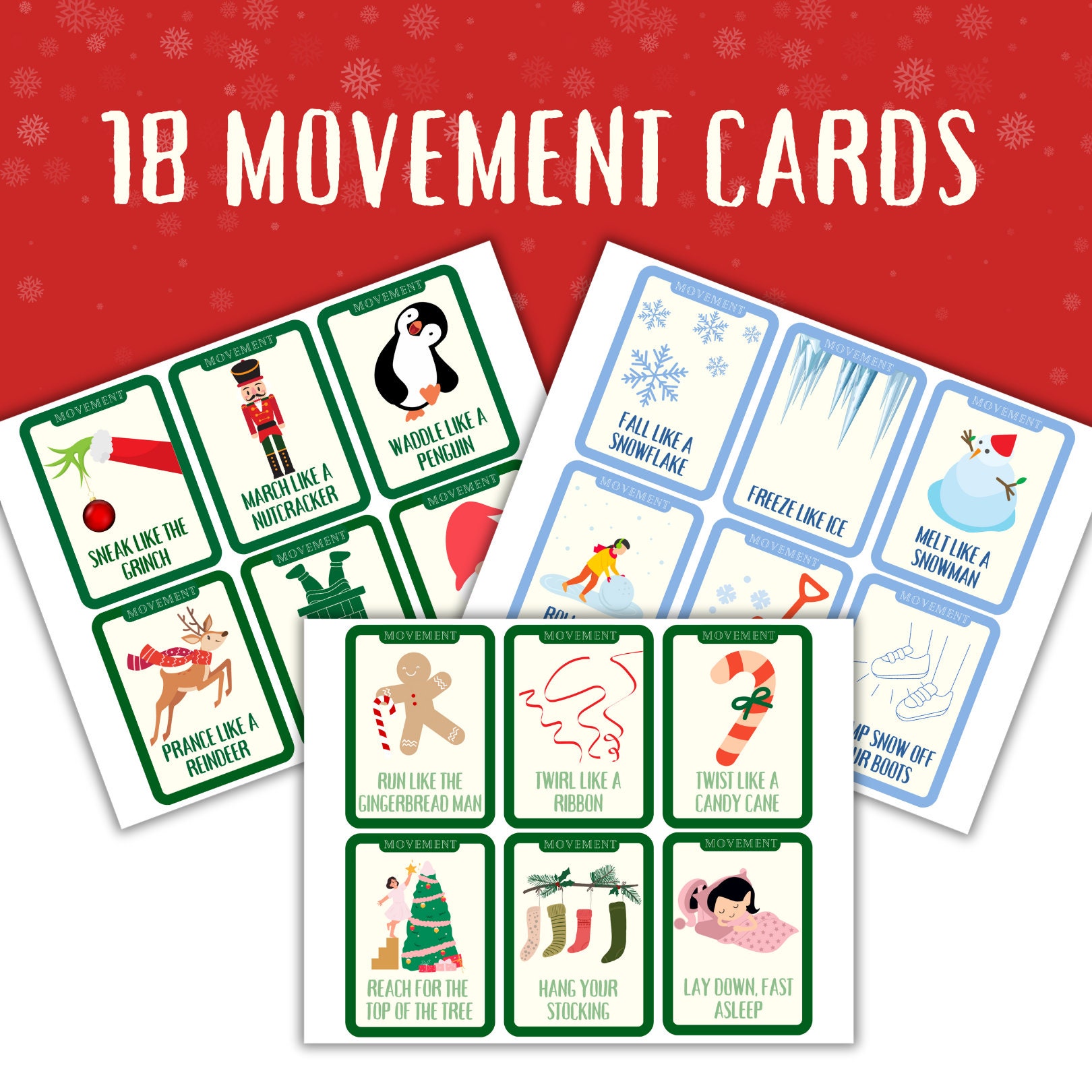 48 Christmas Movement, Sound and Pretend Play Cards, Kindergarten ...