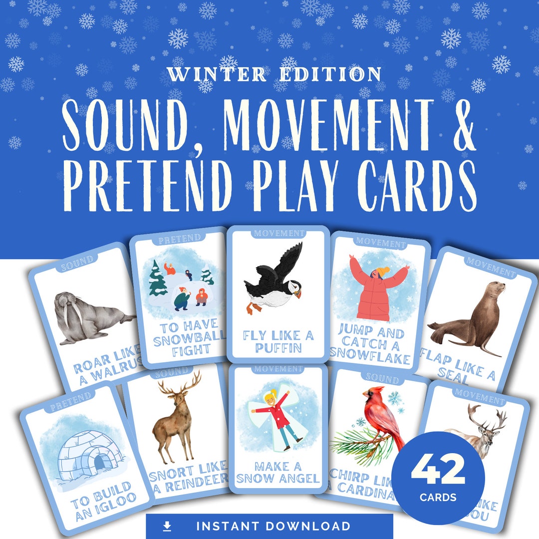 42 WINTER Movement, Sound and Pretend Play Cards, Kindergarten ...