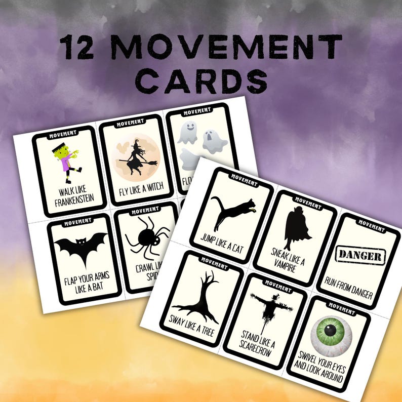 36 Halloween Movement, Sound and Pretend Play Cards, Kindergarten ...