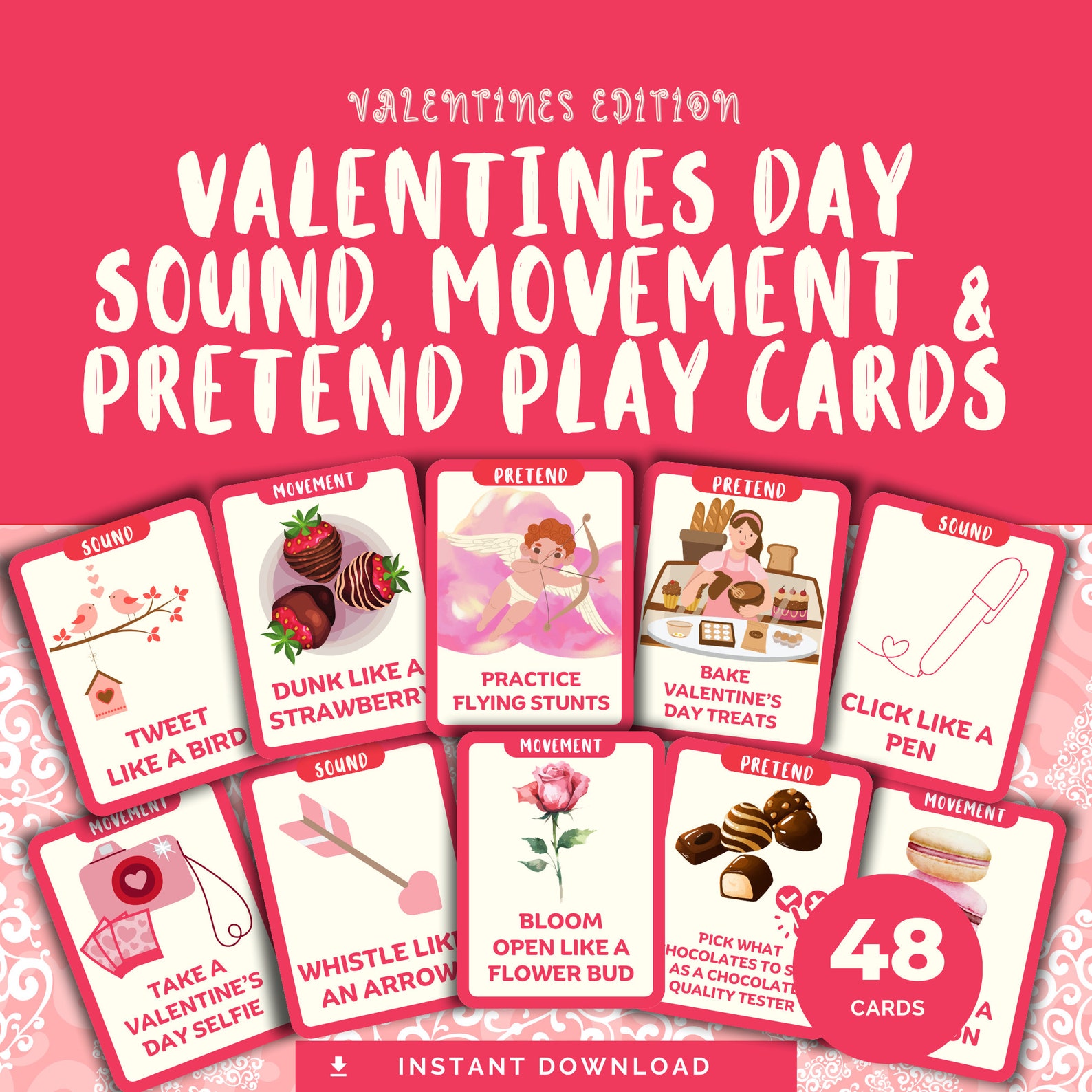 48 VALENTINE'S DAY Movement, Sound and Pretend Play Cards, Kindergarten ...