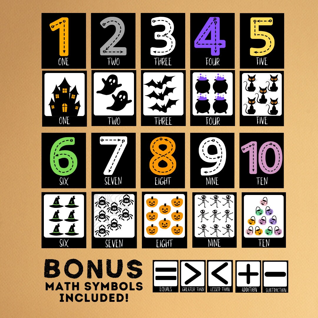 Halloween Number Flashcards 1-10, Kindergarten, Preschool, Toddler ...