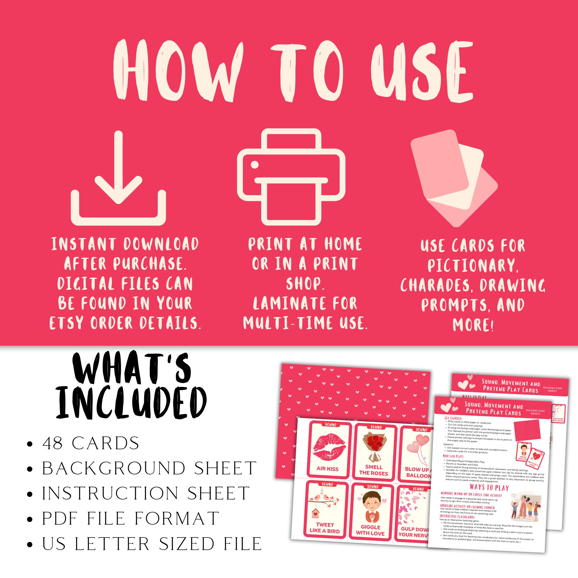 48 VALENTINE'S DAY Movement, Sound and Pretend Play Cards, Kindergarten ...