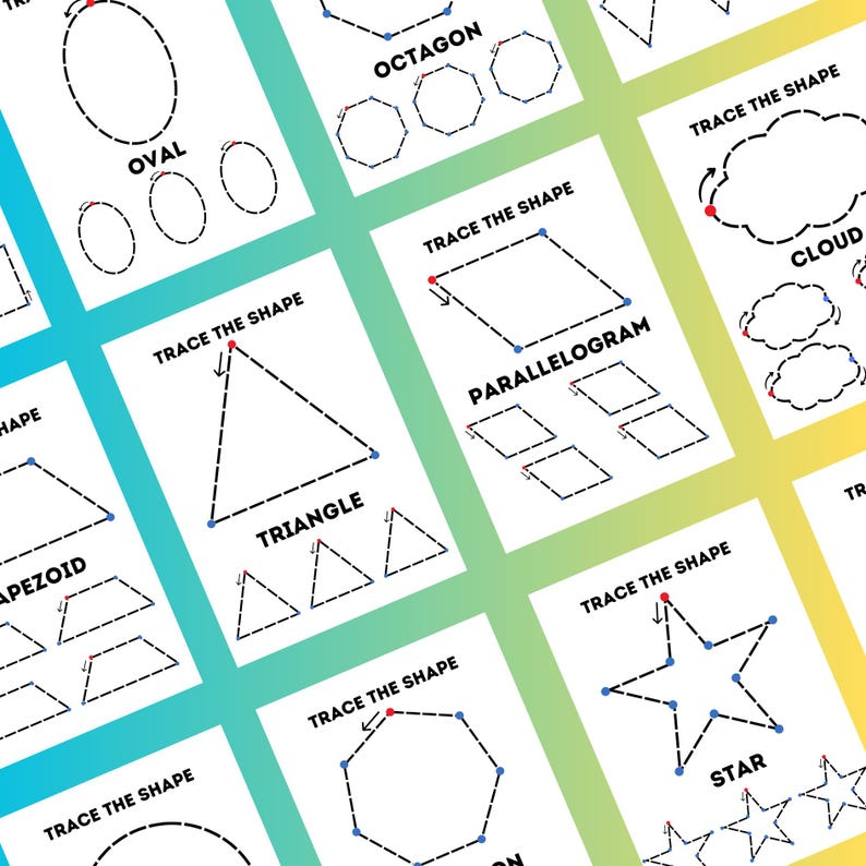 24 Printable Trace the Shape Worksheets, Learn to Draw Polygons, Kids ...