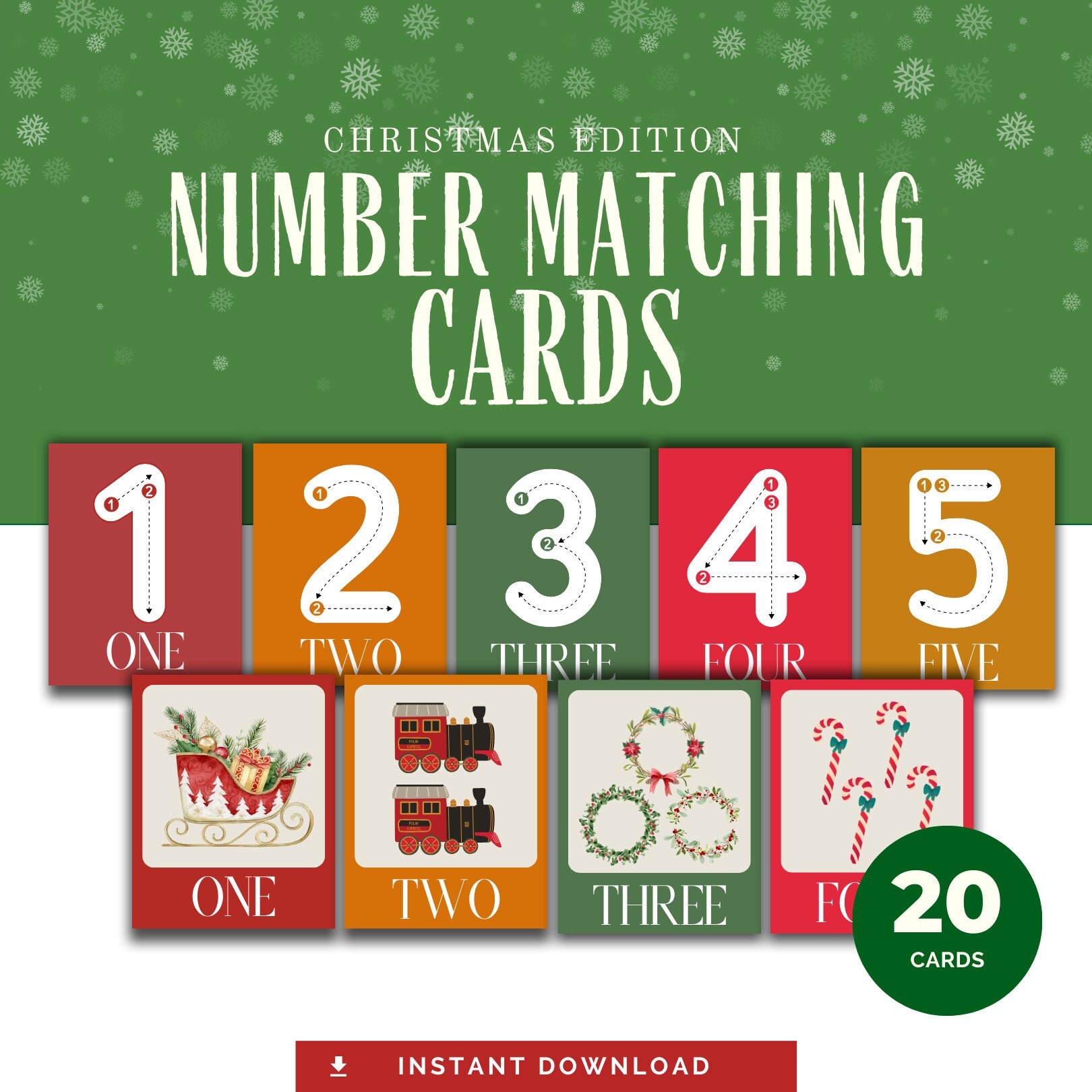 CHRISTMAS Number Flashcards 1-10, Kindergarten, Preschool, Toddler ...