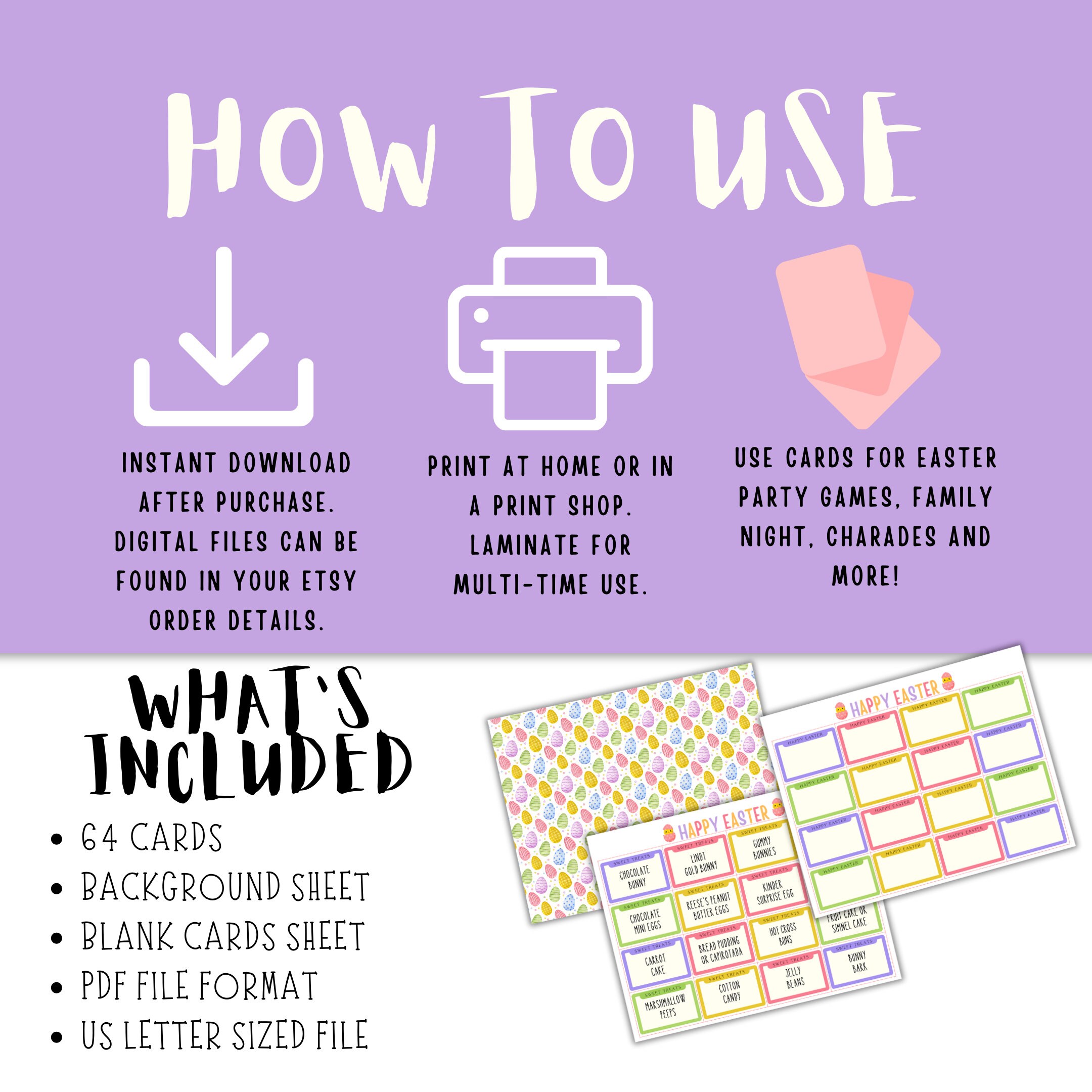 64 Easter Charades and Pictionary Cards, Easter Party Games and ...