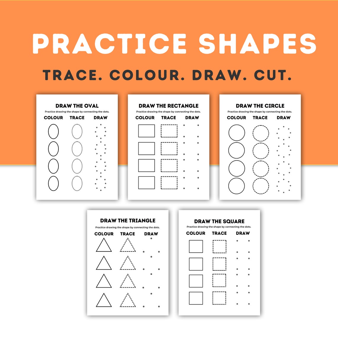 5 Printable Draw the Shape Worksheets Preschool Learning - Etsy