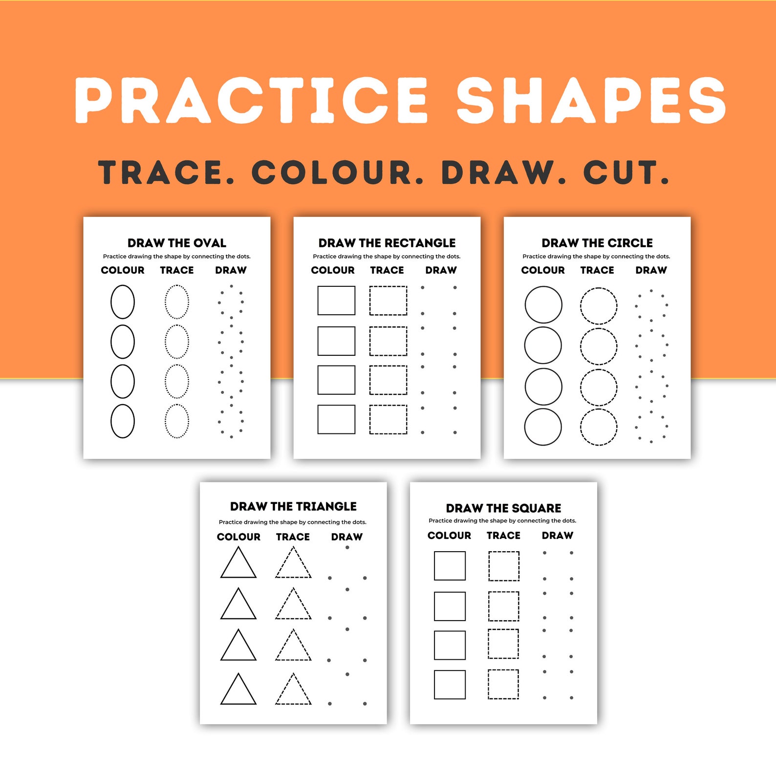 5 Printable Draw the Shape Worksheets Preschool Learning - Etsy