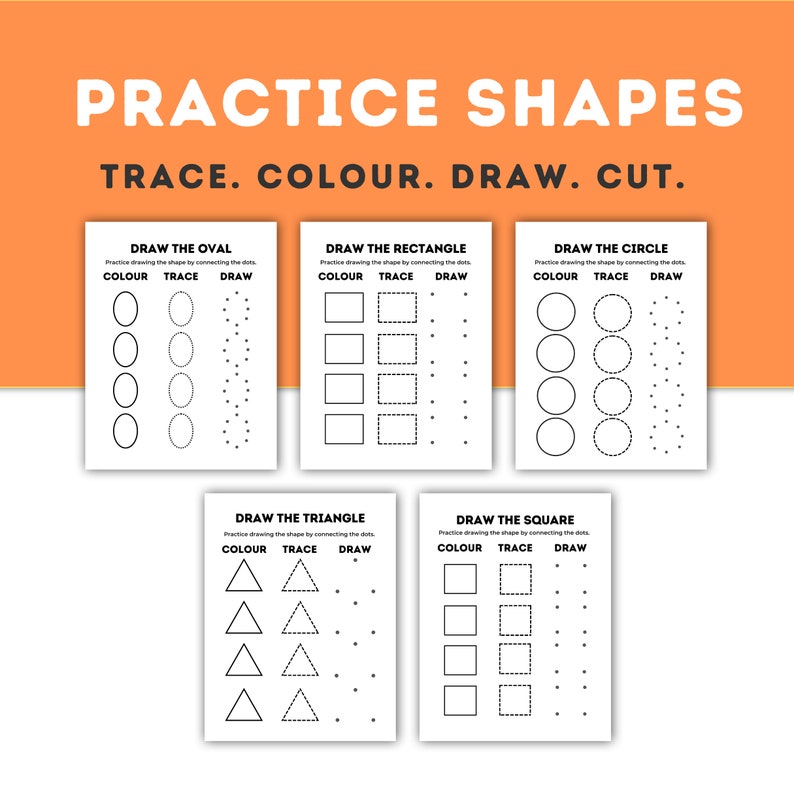 5 Printable Draw the Shape Worksheets, Preschool, Learning Shapes, Kids ...