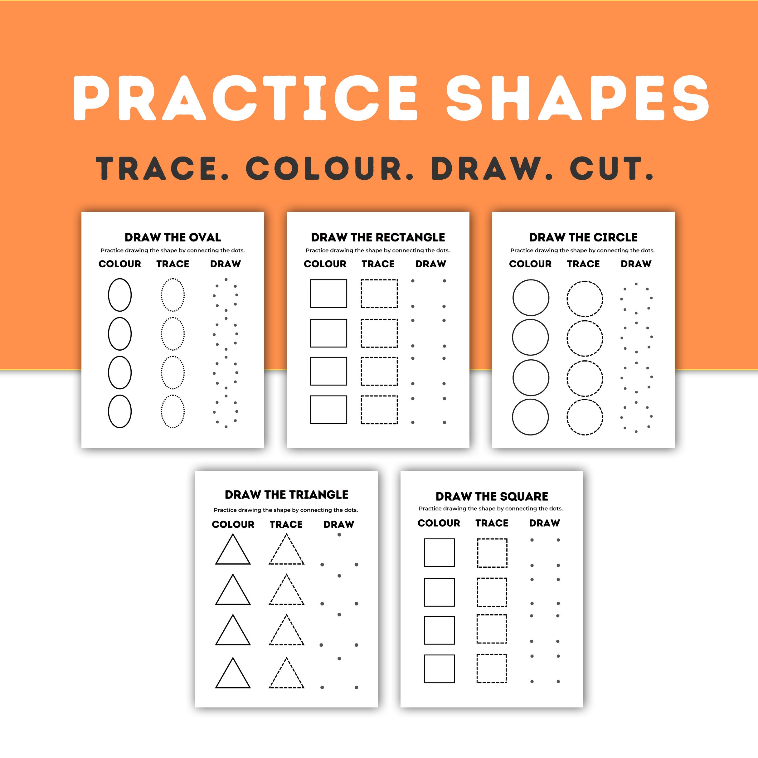 5 Printable Draw the Shape Worksheets, Preschool, Learning Shapes, Kids ...