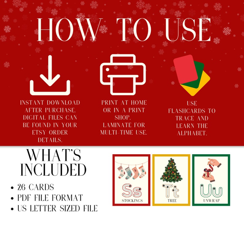 CHRISTMAS Alphabet Tracing Flashcards, Practice Tracing Uppercase and ...