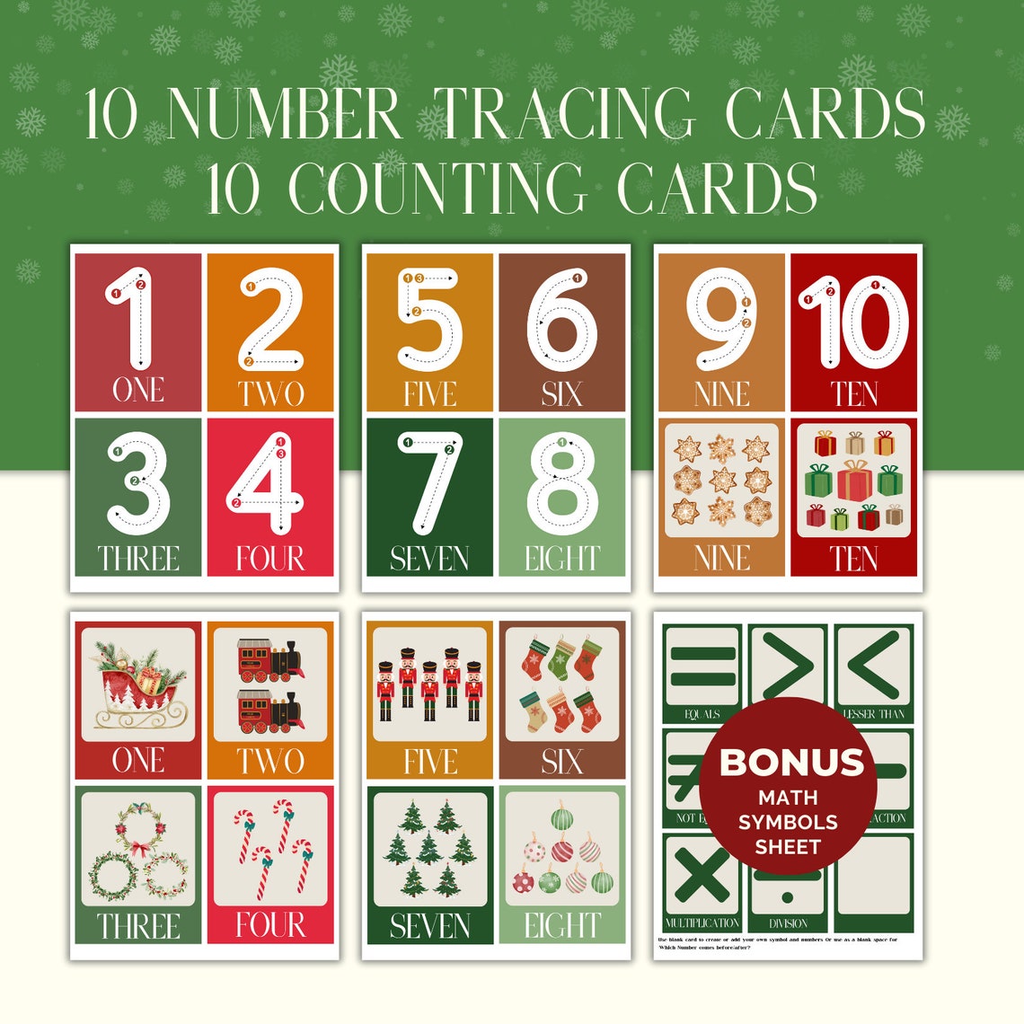 CHRISTMAS Number Flashcards 1-10, Kindergarten, Preschool, Toddler ...