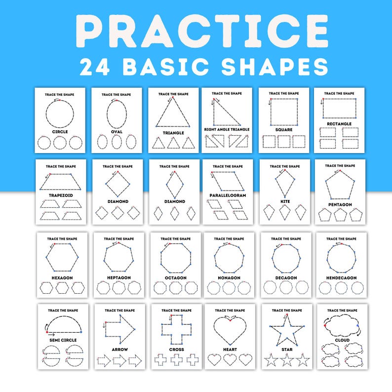 24 Printable Trace the Shape Worksheets, Learn to Draw Polygons, Kids ...