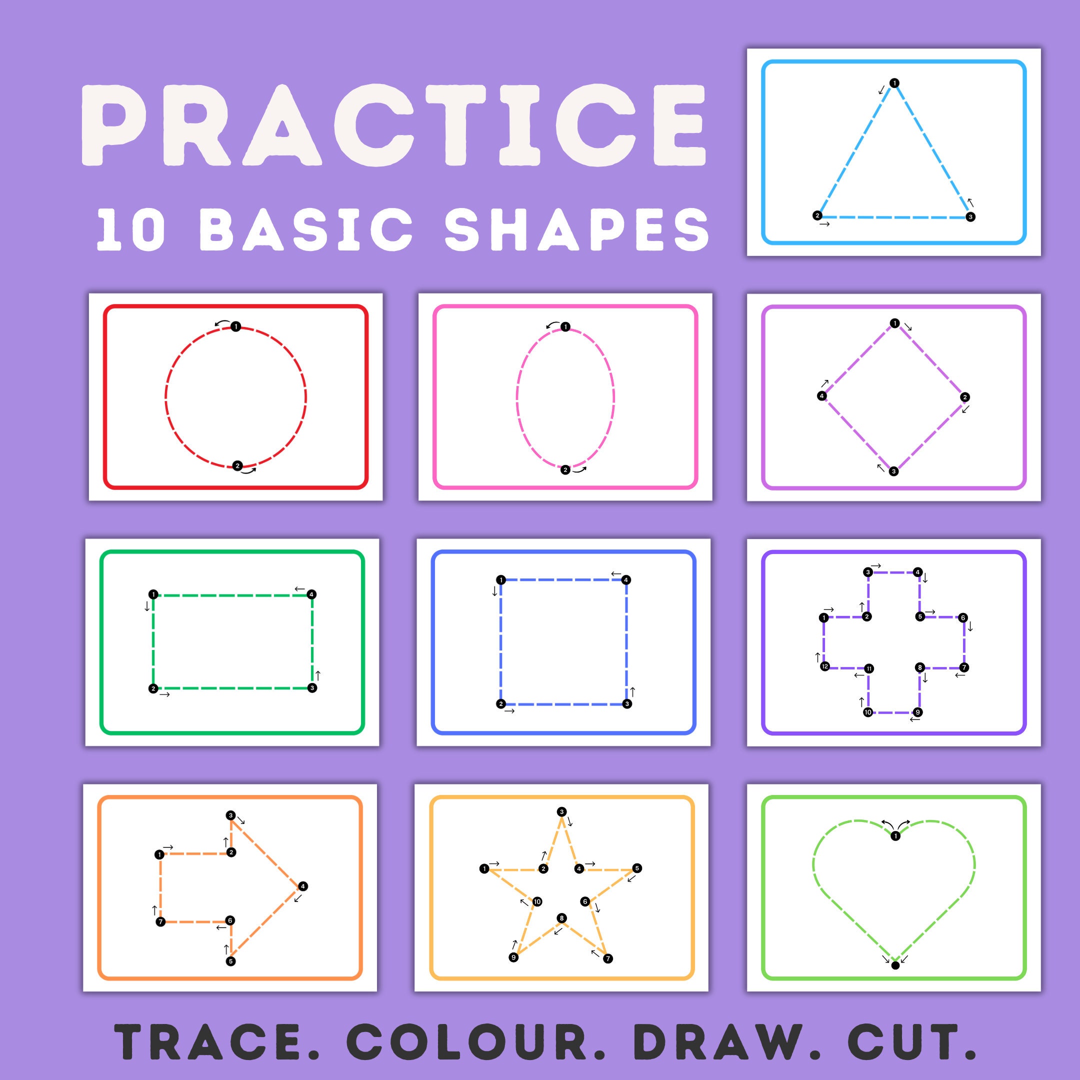 10 Printable Shape Tracing Worksheets, Preschool, Learning Shapes, Kids ...