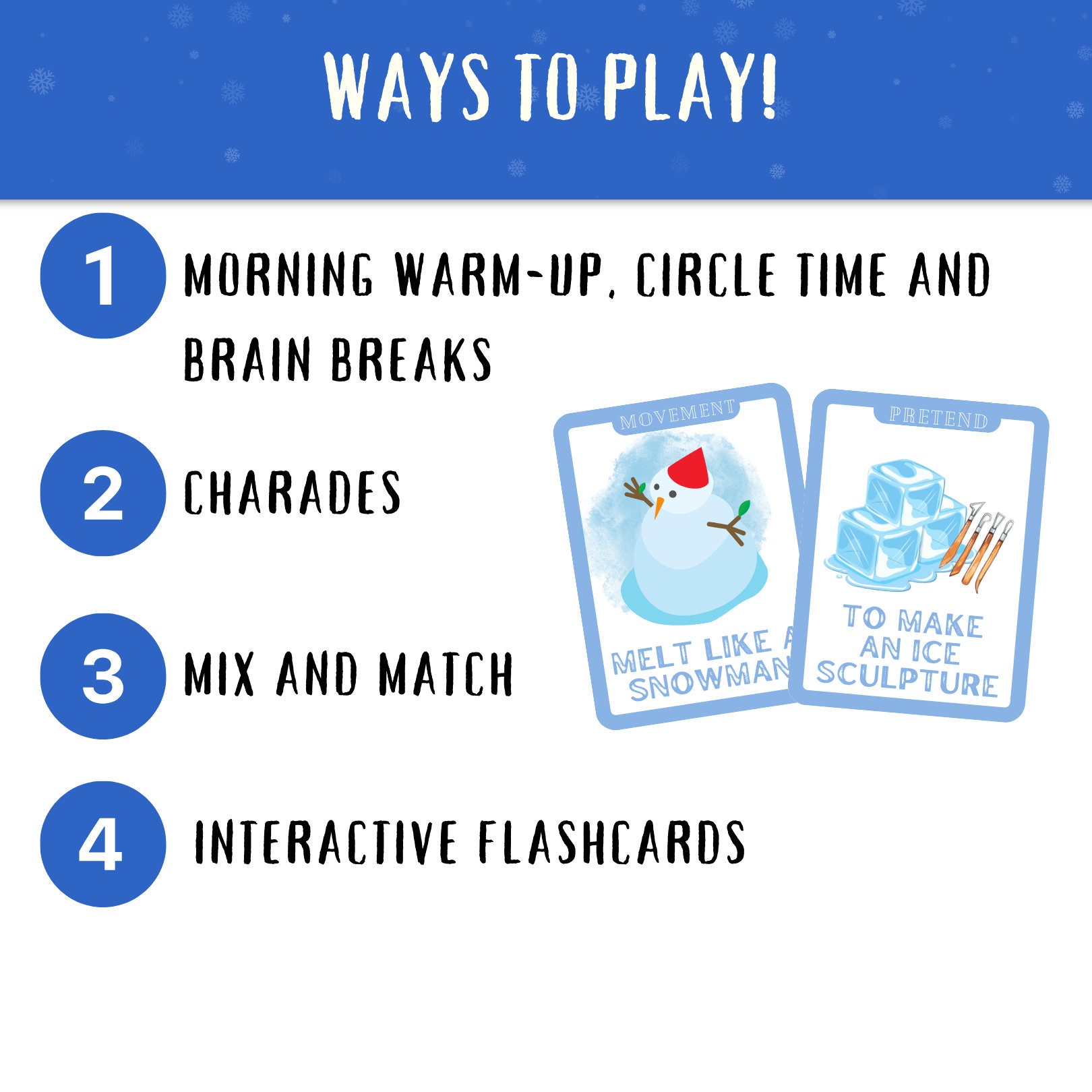 42 WINTER Movement, Sound and Pretend Play Cards, Kindergarten ...
