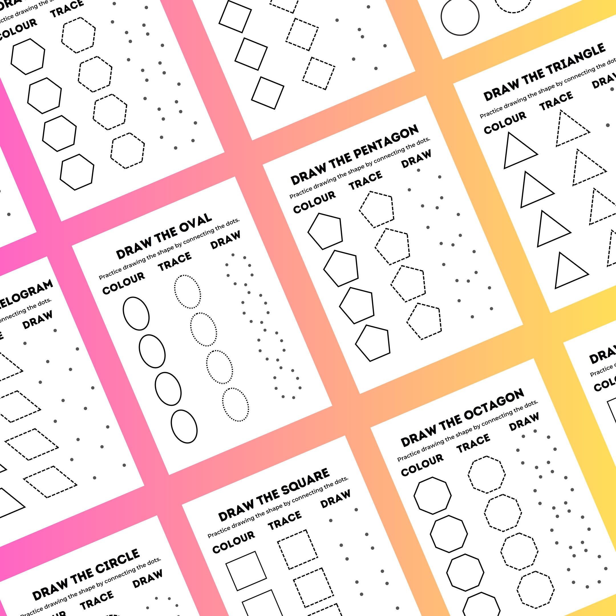 10 Printable Draw the Shape Worksheets, Preschool, Learning Shapes ...