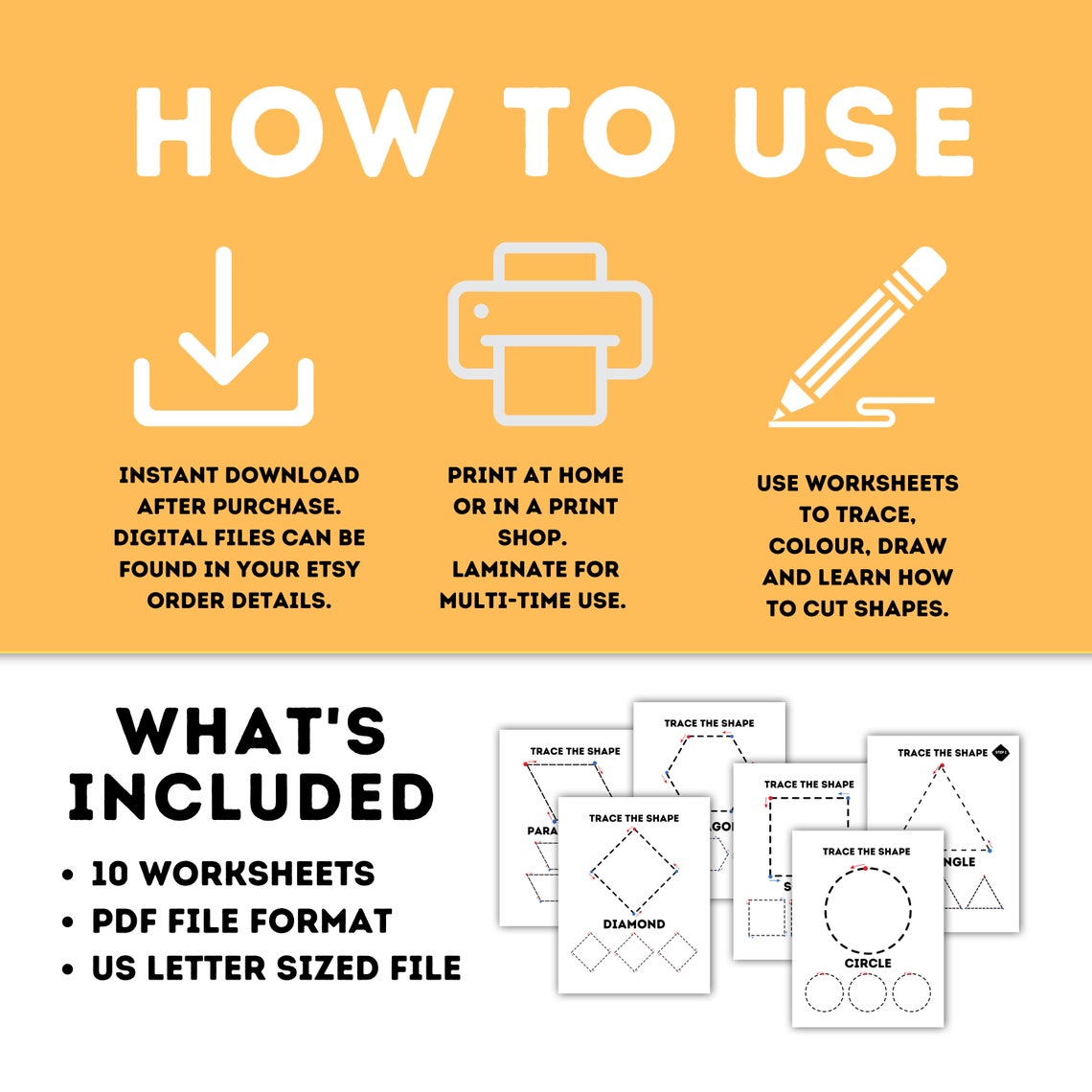 10 Printable Trace the Shape Worksheets, Preschool, Learning Shapes ...
