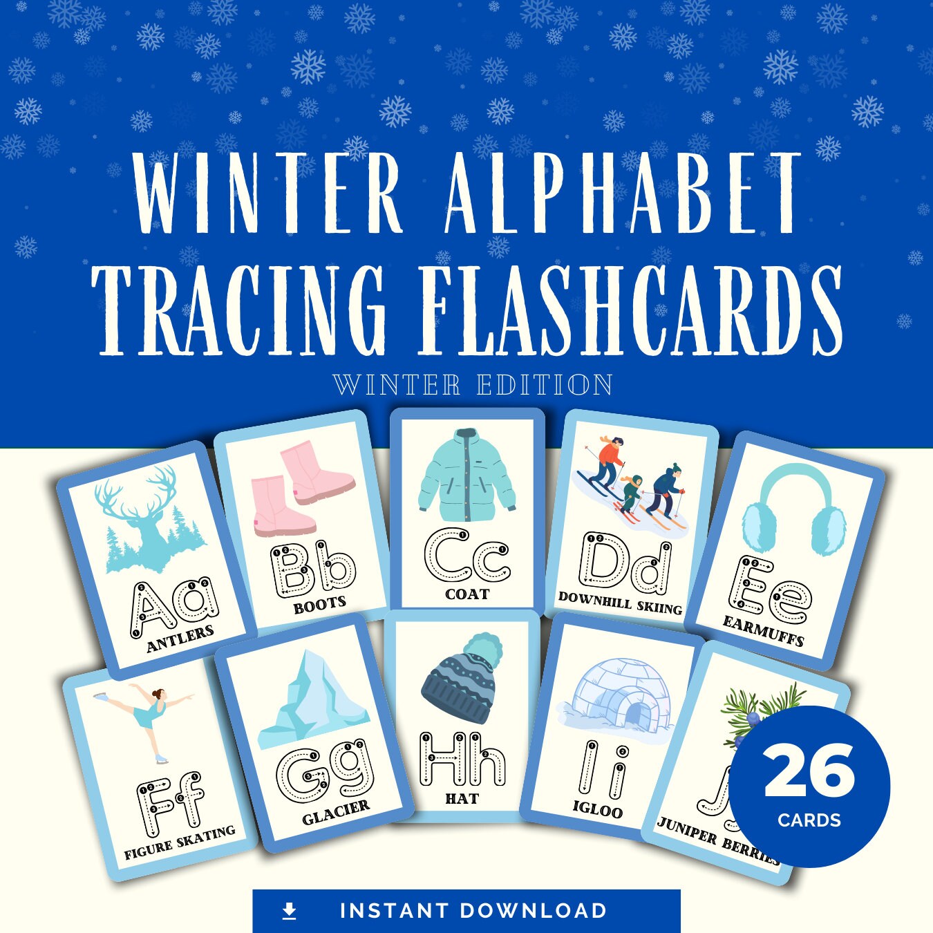 WINTER Alphabet Tracing Flashcards, Practice Tracing Uppercase and ...