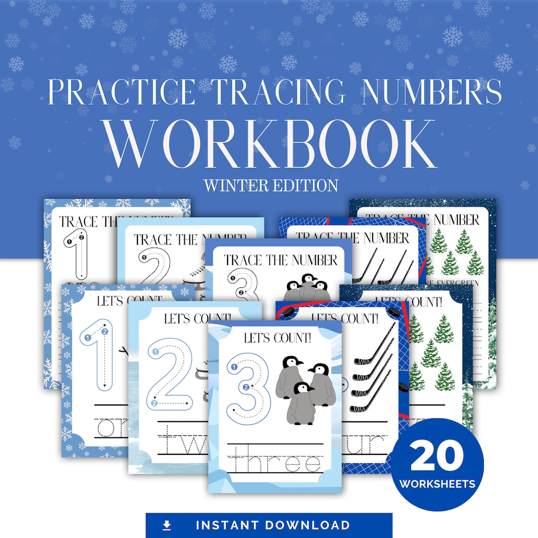 WINTER Printable Practice TRACING NUMBERS Workbook, Counting Numbers ...