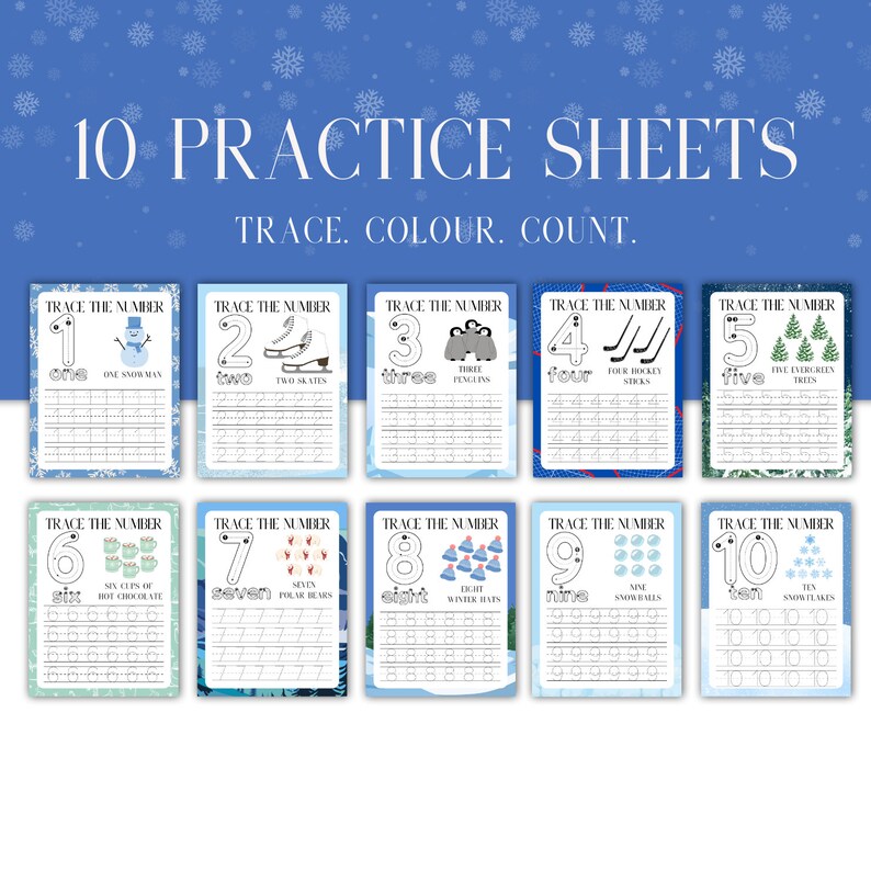 WINTER Printable Practice TRACING NUMBERS Workbook, Counting Numbers ...