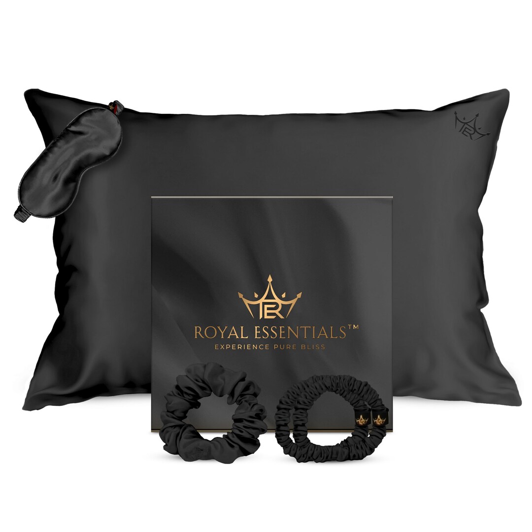 Royal Essentials - Mulberry Silk Pillowcase Gift Set: 25 Momme Silk Pillow Cover, Sleep Mask ...