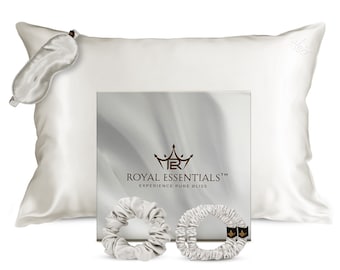 Royal Essentials Mulberry Silk Pillowcase Gift Set: 25 Momme Silk ...