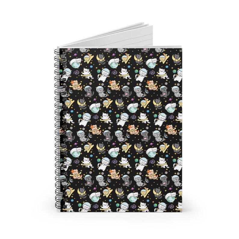Space Cat Notebook | Spiral Bound Journal With Document Pocket | Cute ...