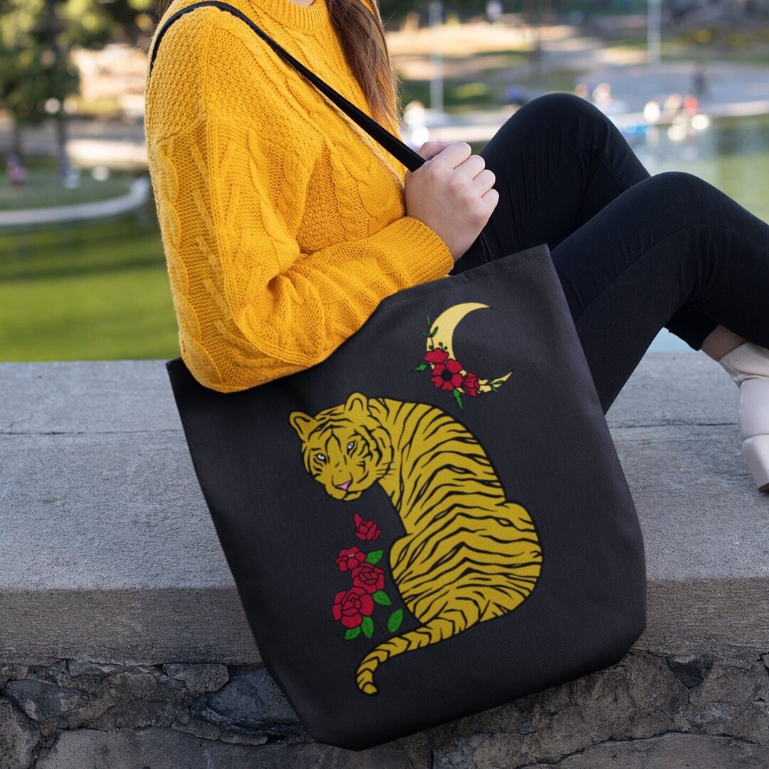 Tiger Tote Bag | Large Beach Shopping Bag | Hand Drawn Wildlife Art ...