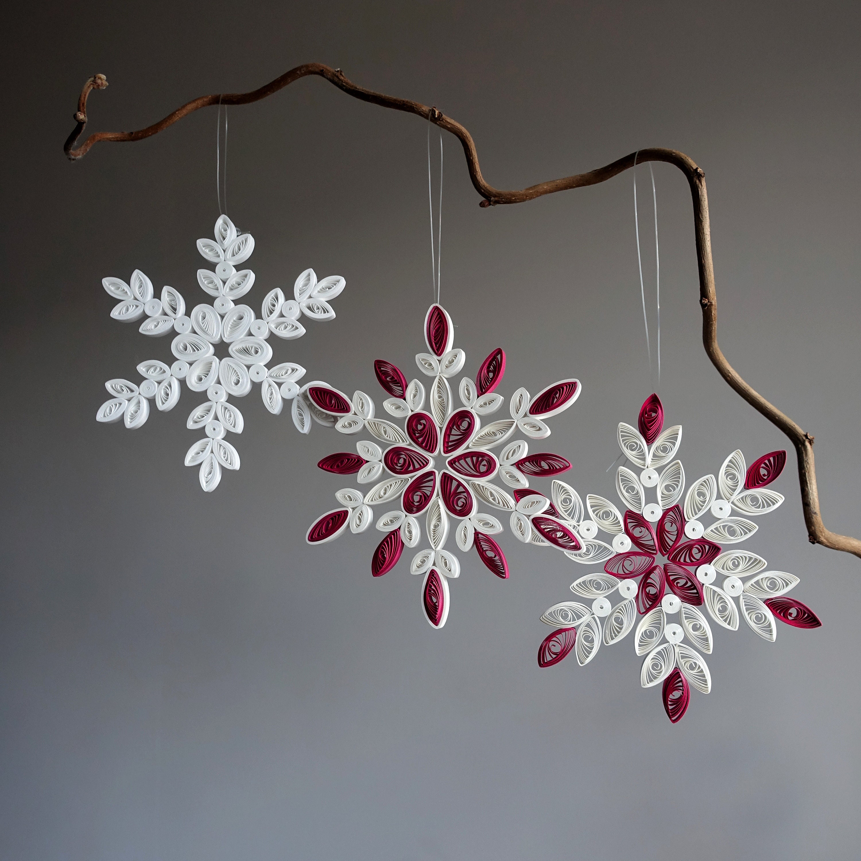3 Quilled Snowflakes, Paper Snowflake, Quilled Ornament, Snowflake ...