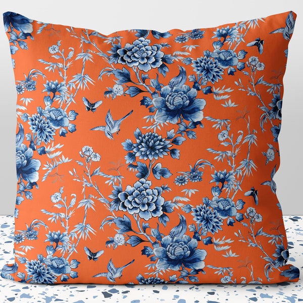 Orange Chinoiserie Pillow - Etsy