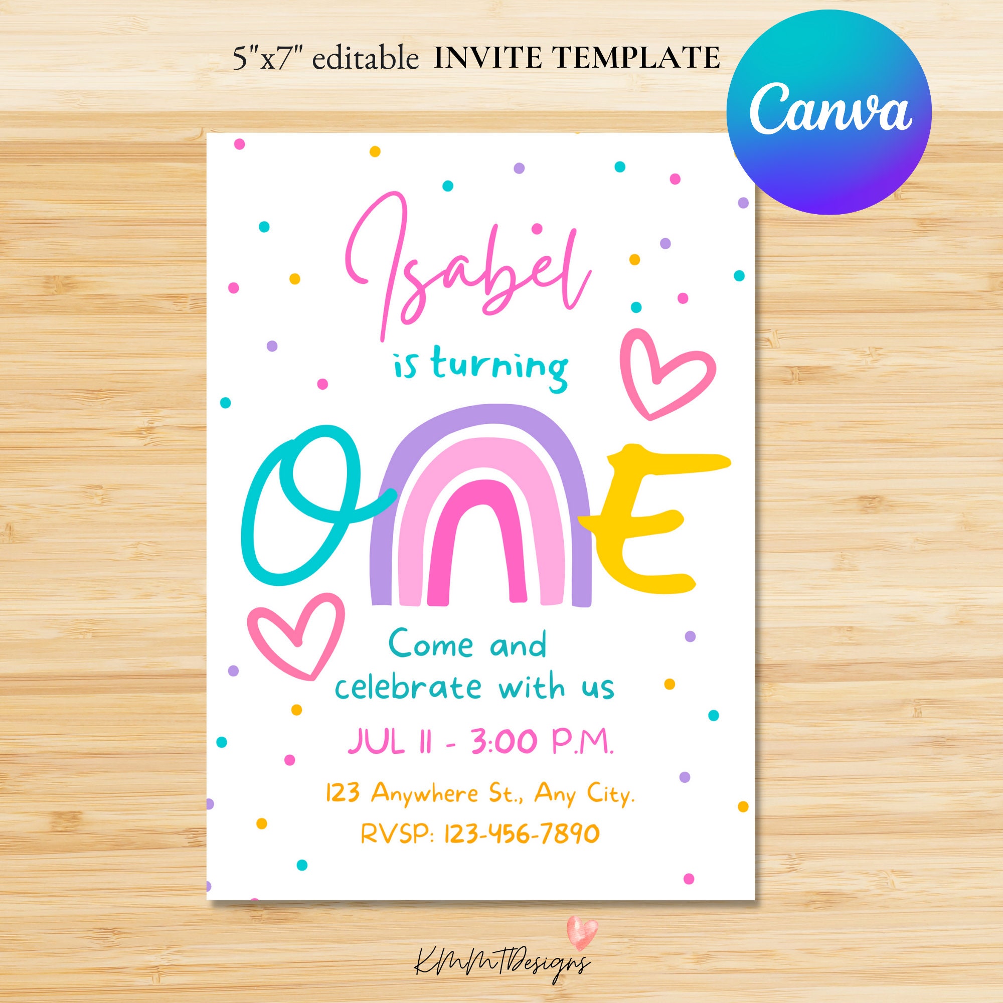 Rainbow Colorful Birthday Invite Editable Template Printable, Birthday ...