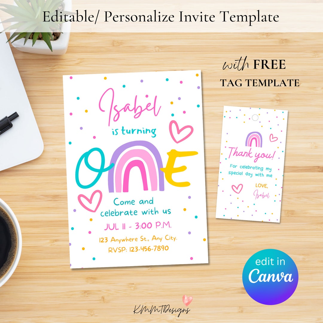 Rainbow Colorful Birthday Invite Editable Template Printable, Birthday ...